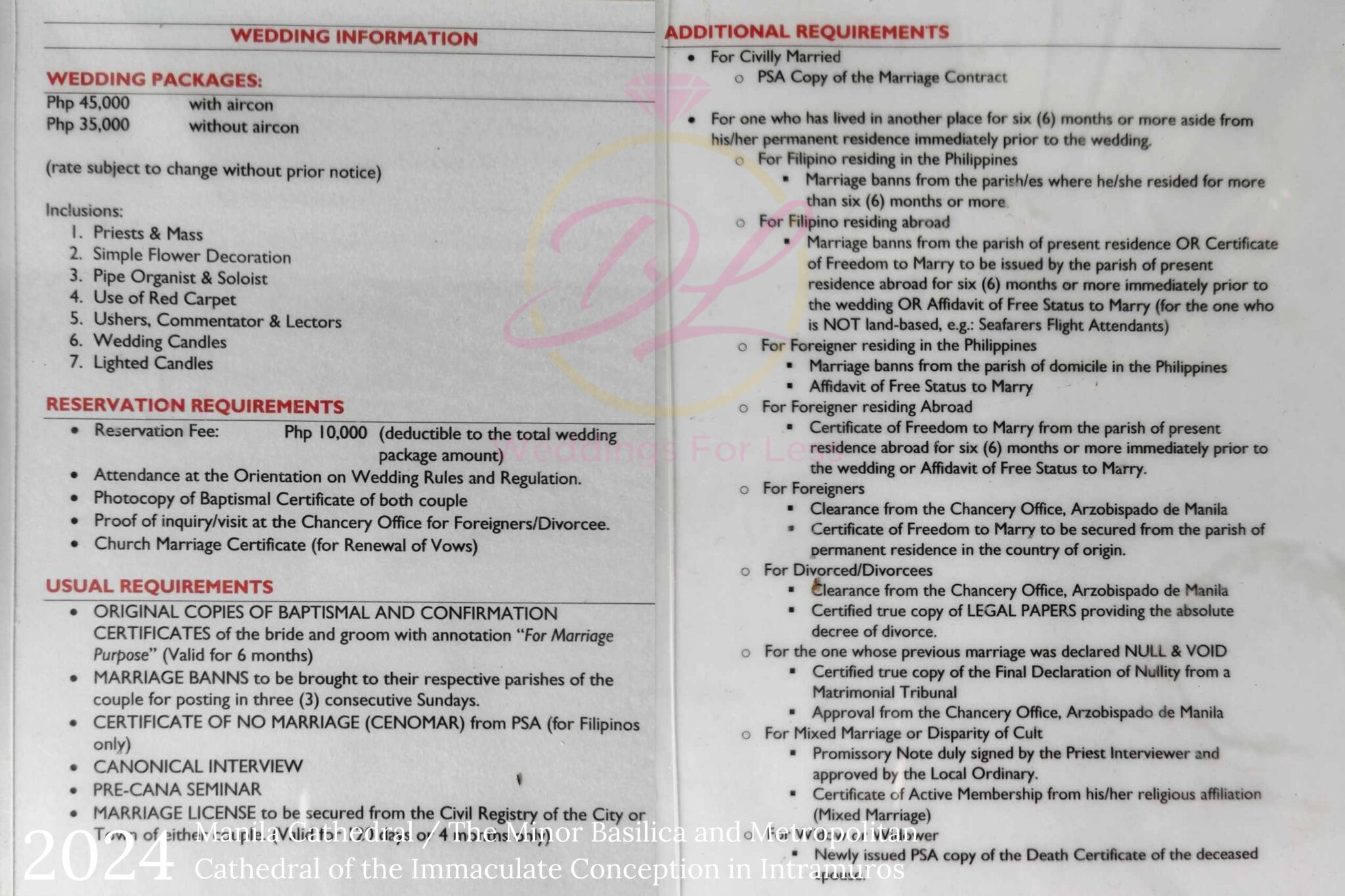 Manila Cathedral Wedding Requirements & Information